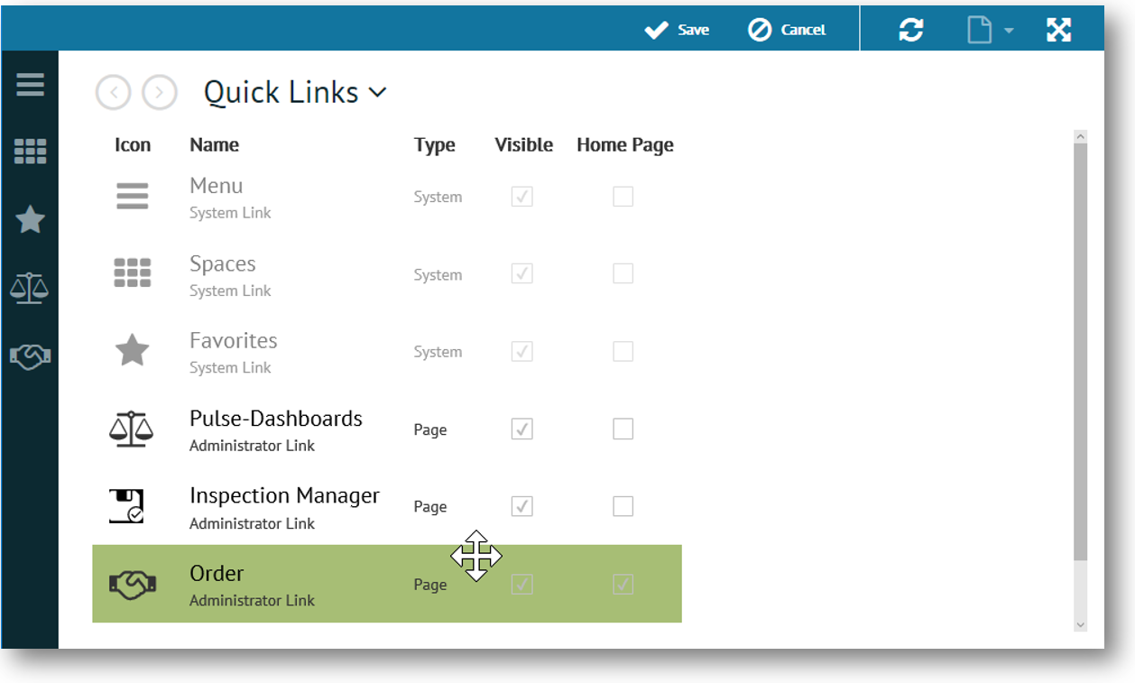 Reordering Quick Links