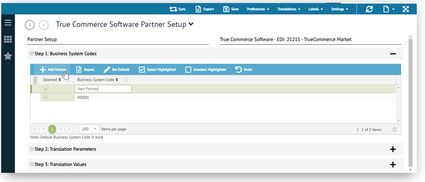 Defining Partner Setup in Transaction Manager