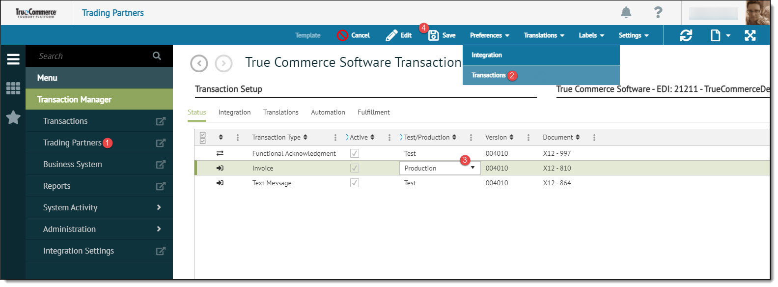 Changing a Transaction from Test to Production